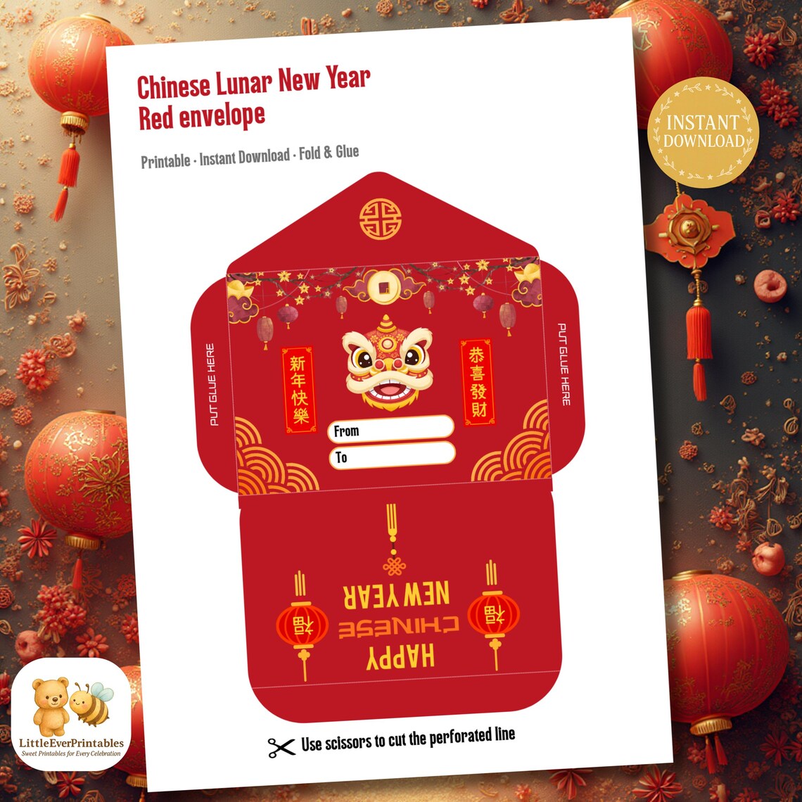 Printable Chinese Lunar New Year Red Envelope | Hong Bao Printable ...