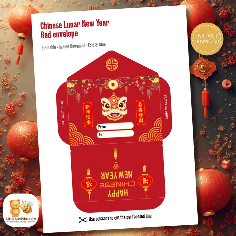 Printable Chinese Lunar New Year Red Envelope | Hong Bao Printable ...