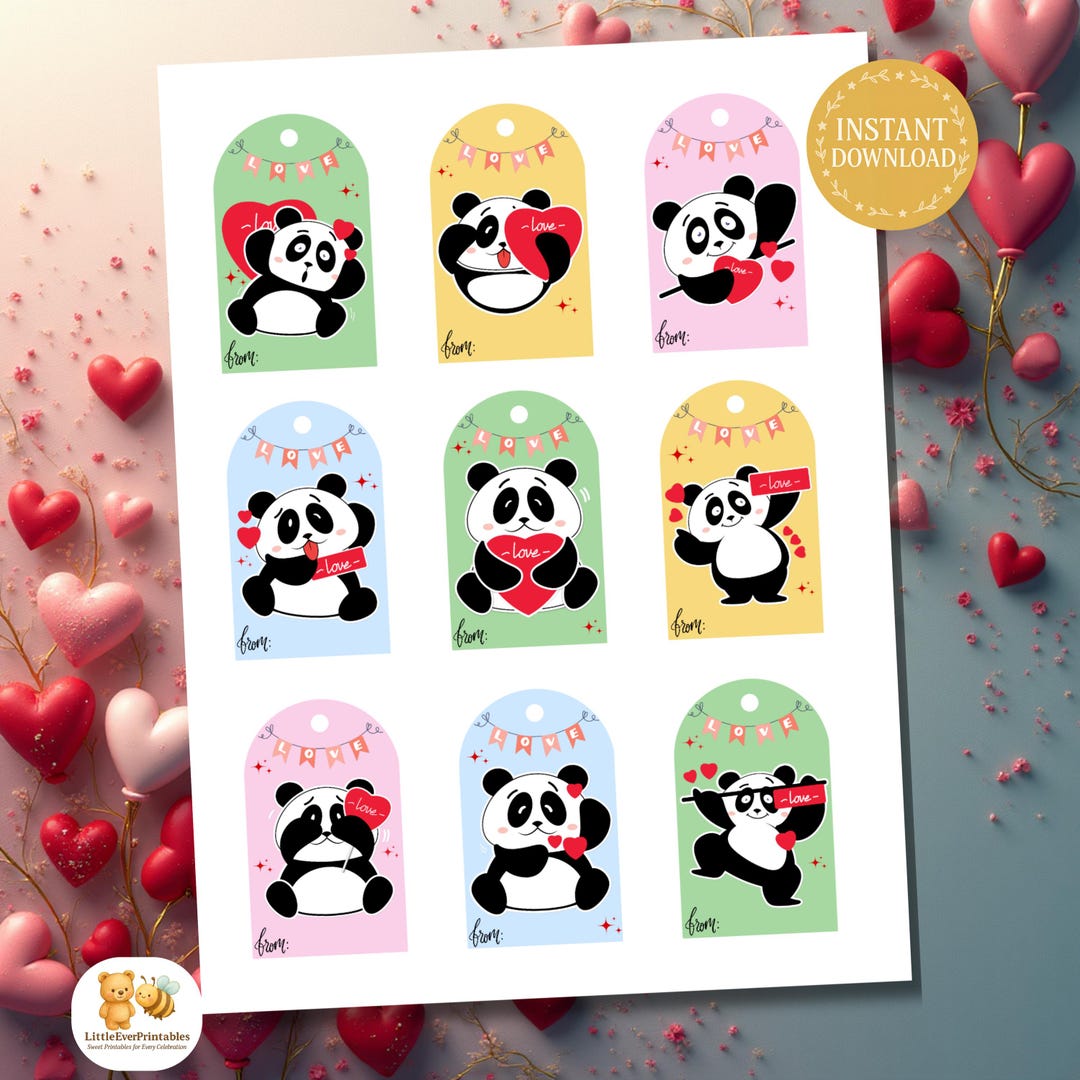 Cute Panda Valentine Gift Tags Printable · Kawaii Panda Love Tags ...