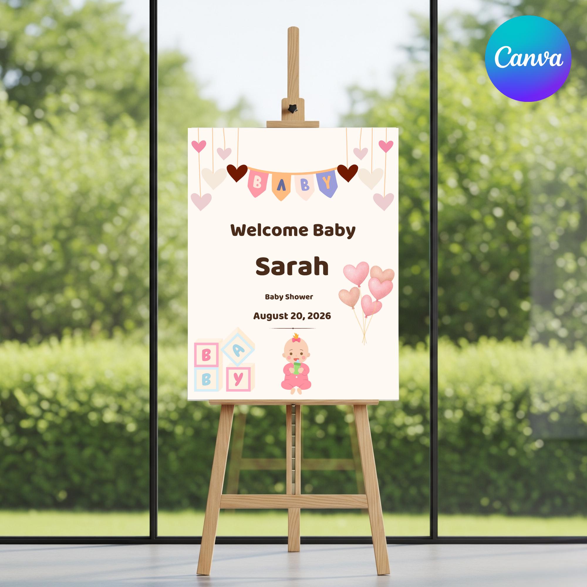 Editable Baby Shower Welcome Sign, Personalized Canva Template ...