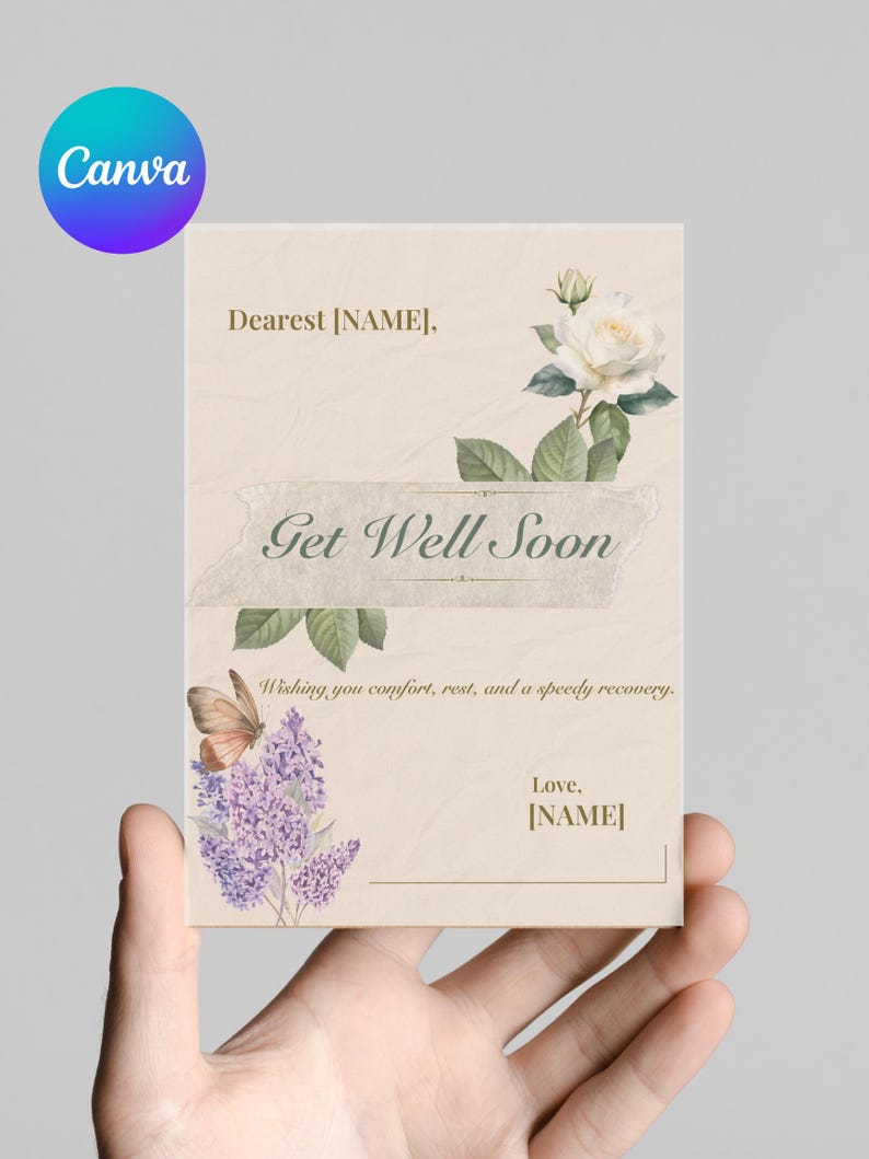 Editable Get Well Soon Card Template | Canva Printable Recovery Card ...