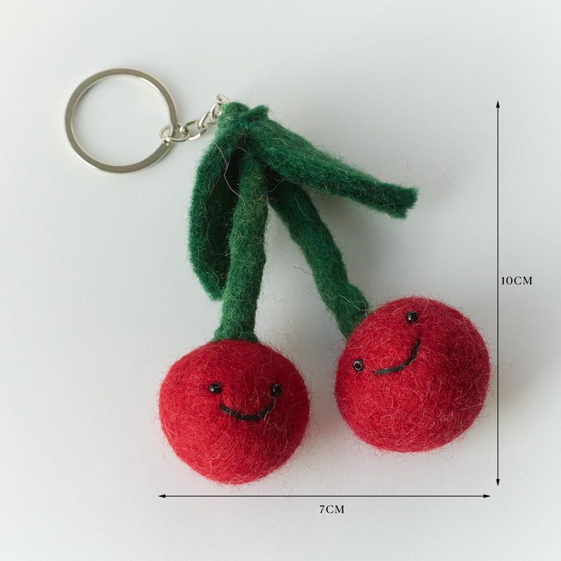 Handmade Felt Cherry Ornament, Soft Wool Fruit Decoration for Nursery ...