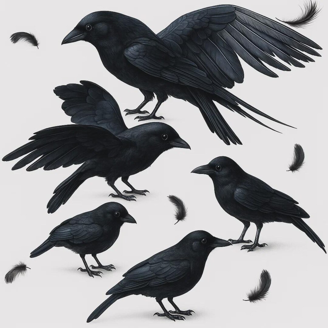 5 Pack Black Feathered Crows – Realistic Handmade Halloween Raven ...