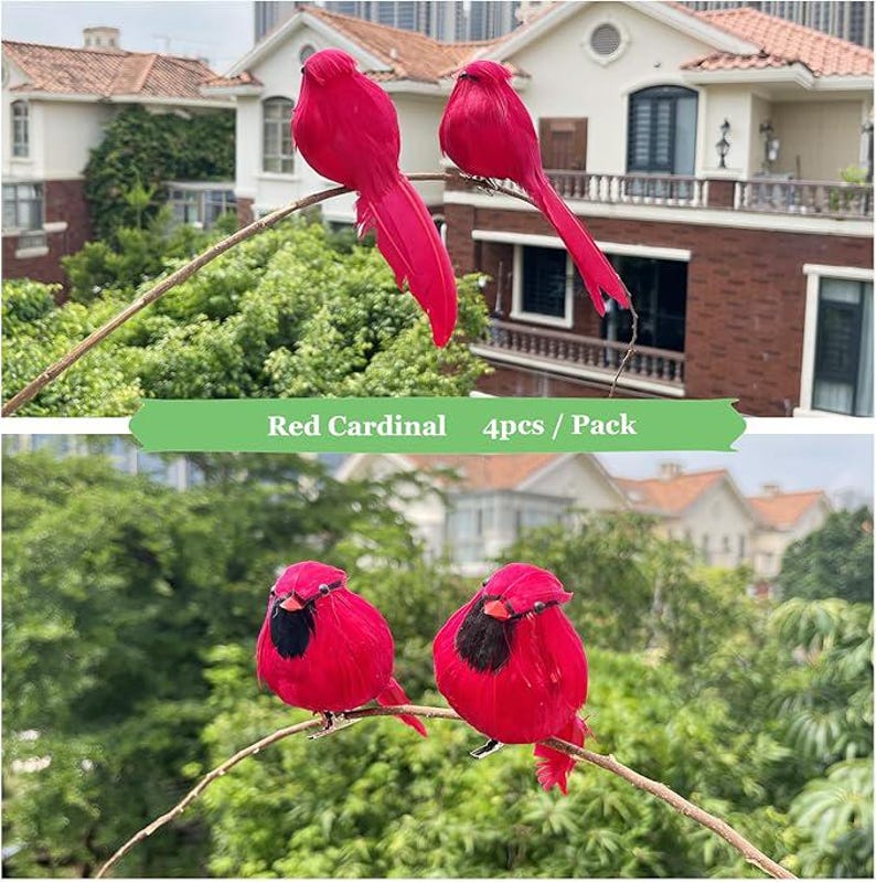 Red Cardinal Christmas Ornaments – Clip-on Artificial Birds for Tree ...