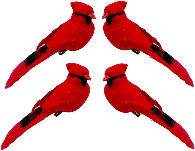 Red Cardinal Clip Birds • Artificial Feather Birds for Christmas Tree ...
