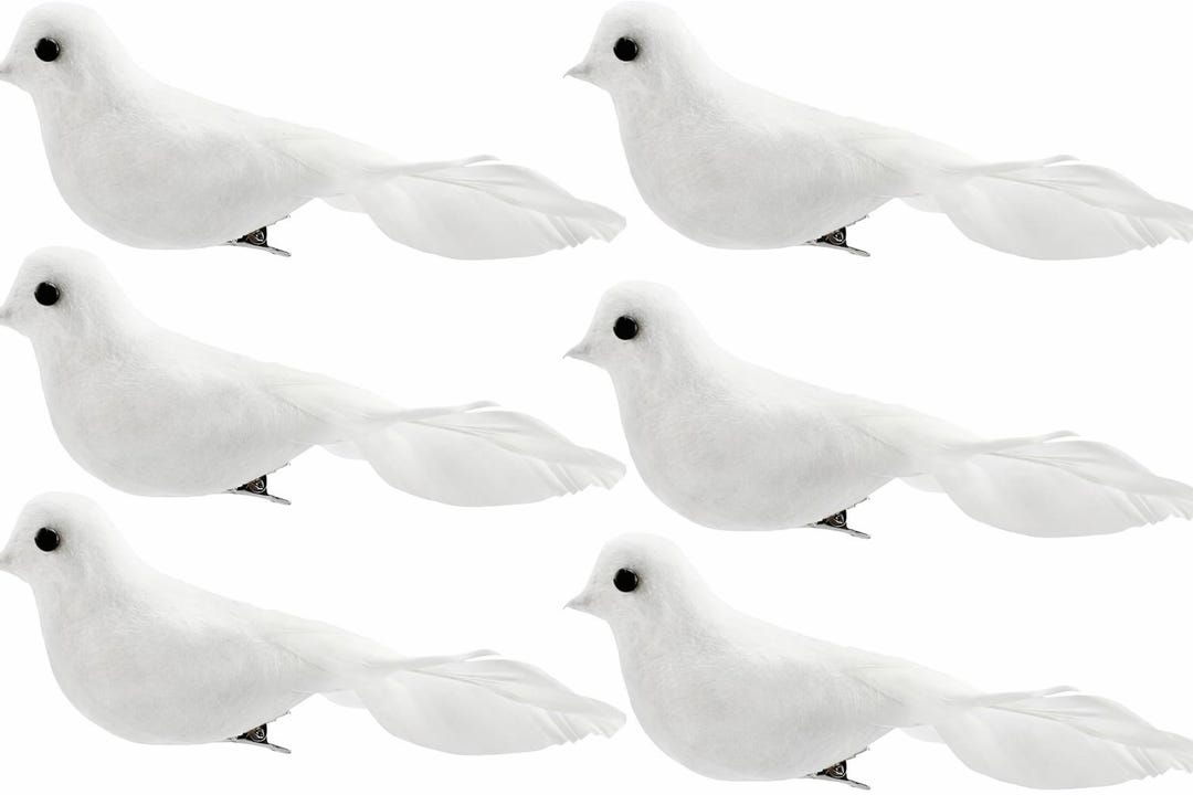 6 White Artificial Dove Birds – Mini Feathered Decorative Birds for ...