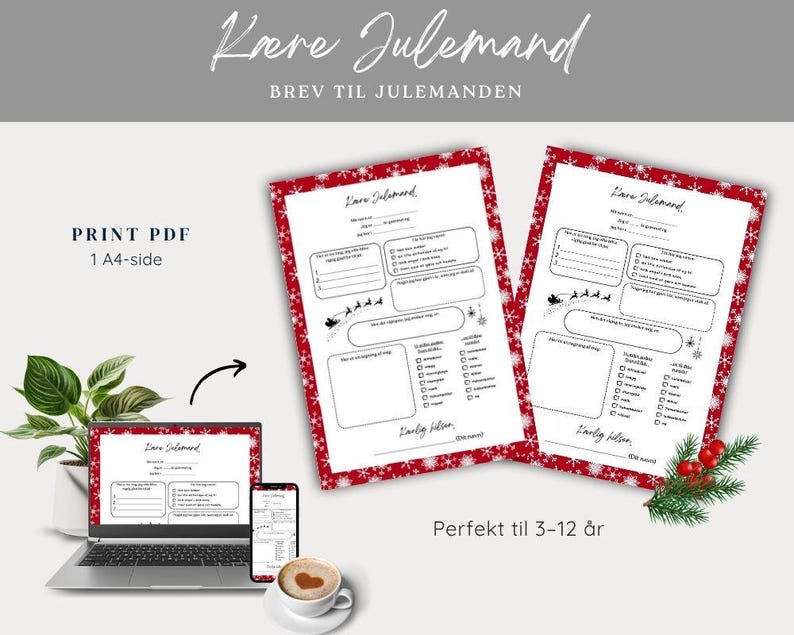 Brev Til Julemanden Printable A4 PDF • Udfyld-selv Julebrev Til Børn ...