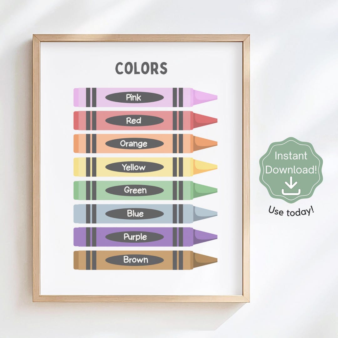 Colors Educational Poster | Crayon Color Chart, Montessori Decor ...