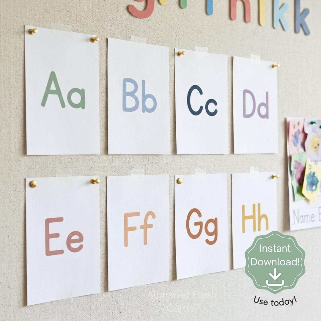 Alphabet Flash Cards Printable, Boho Classroom Decor, ABC Wall Cards ...