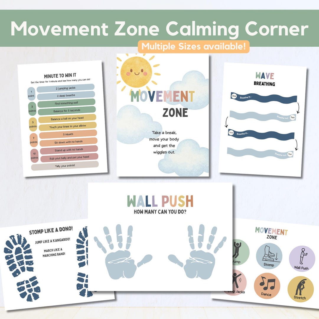 Movement Zone Calming Corner Bundle, Sensory Break Printables, Brain ...