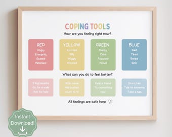 Coping Tools Chart for Kids, Zones of Regulation Poster, Emotional ...