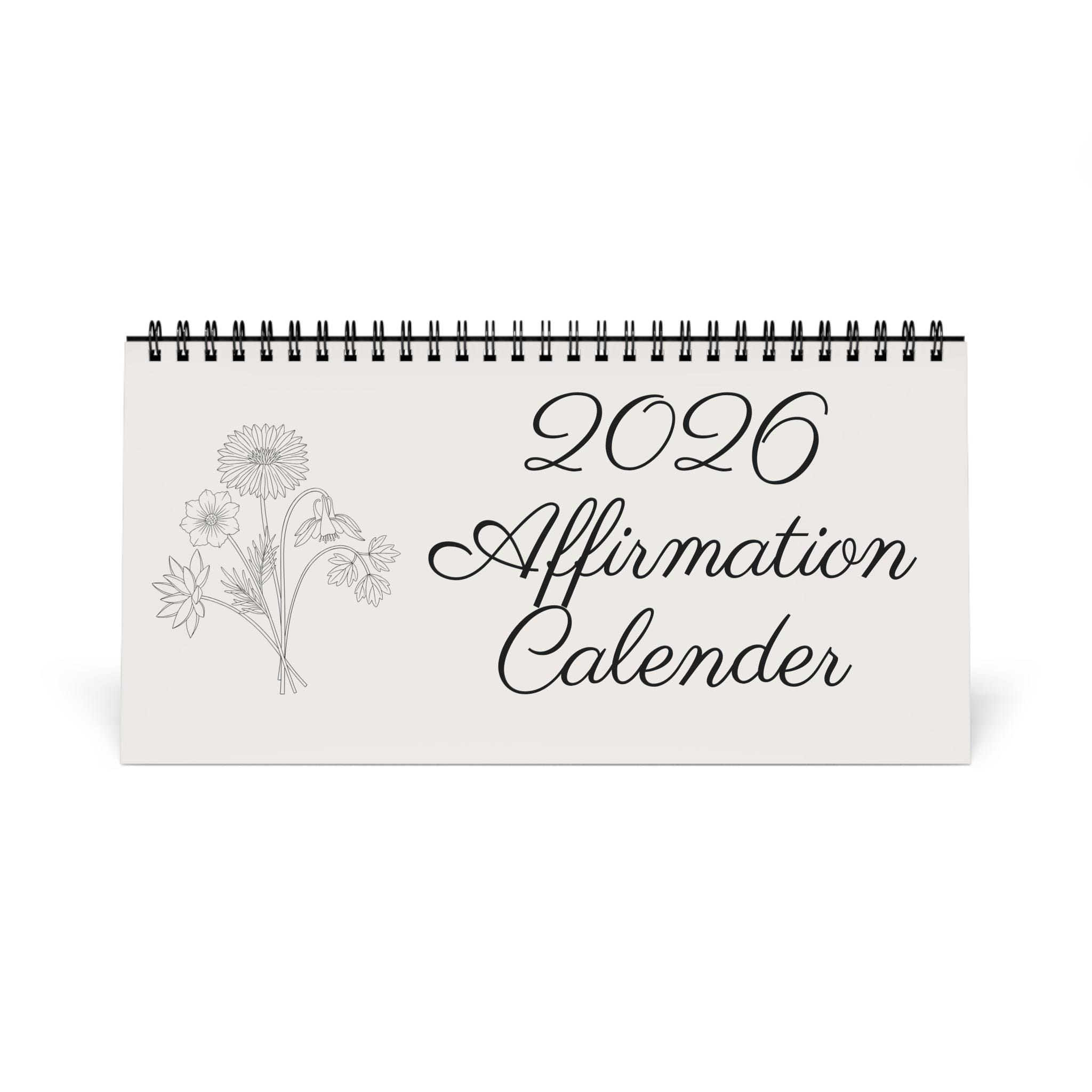 2026 Affirmation Desktop Calendar | Floral Script | Spiral Desktop ...