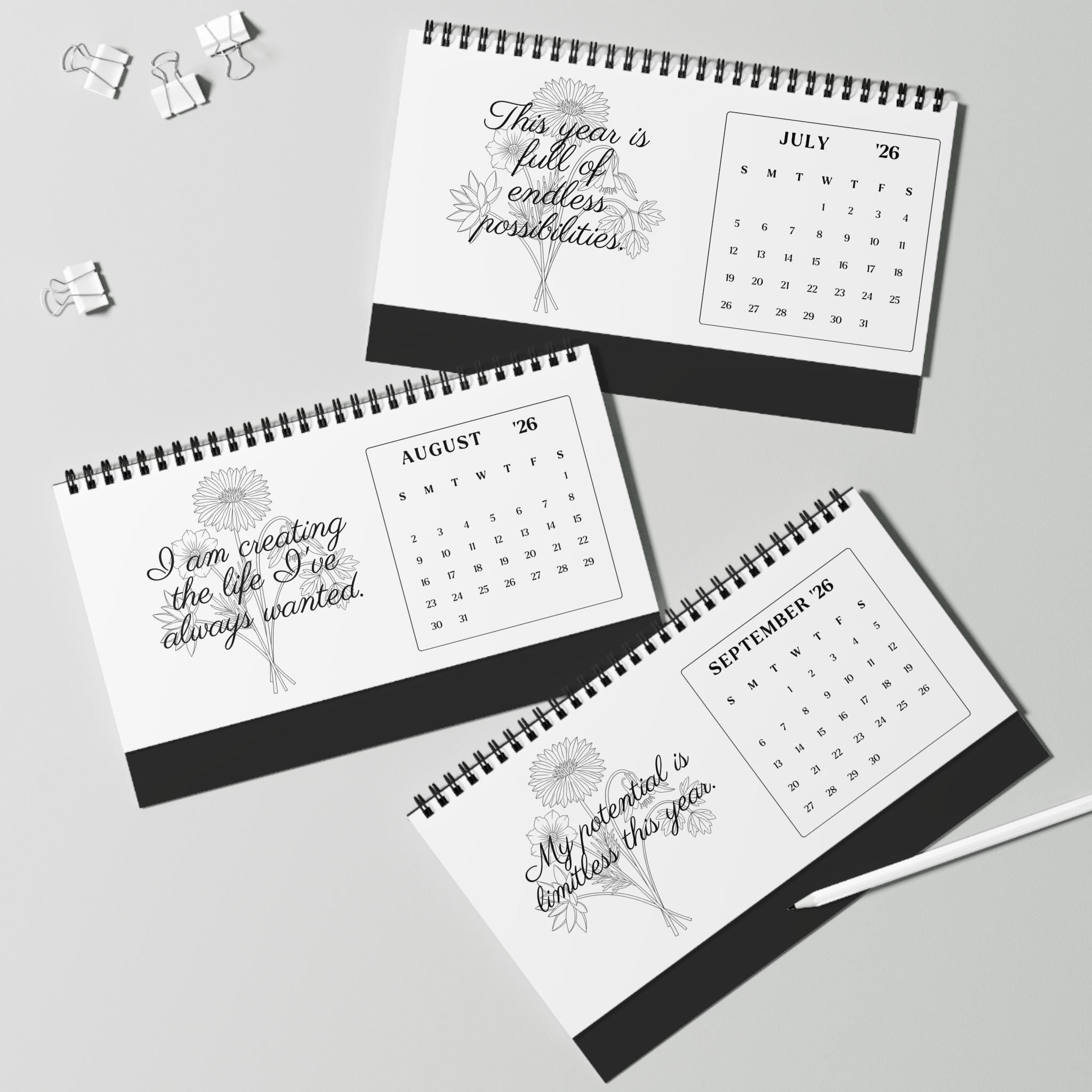 2026 Affirmation Desktop Calendar | Floral Script | Spiral Desktop ...
