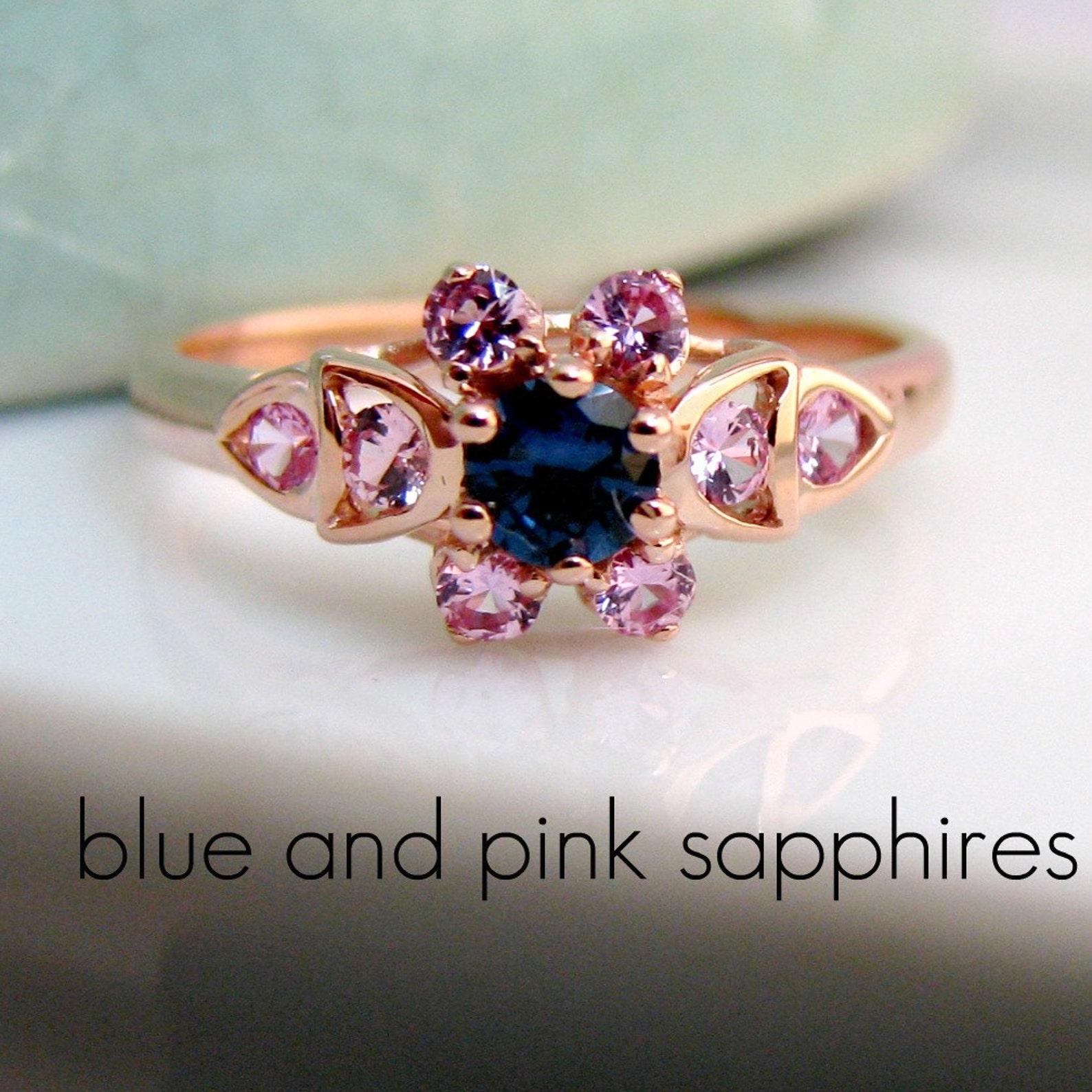 Sapphire Ring - Blue and Pink Sapphires - 18K Rose Gold Plated 925 ...