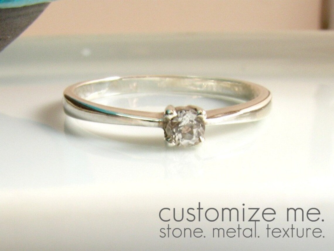 Luminous Sapphire Solitaire Ring White Sapphire Engagement | Etsy