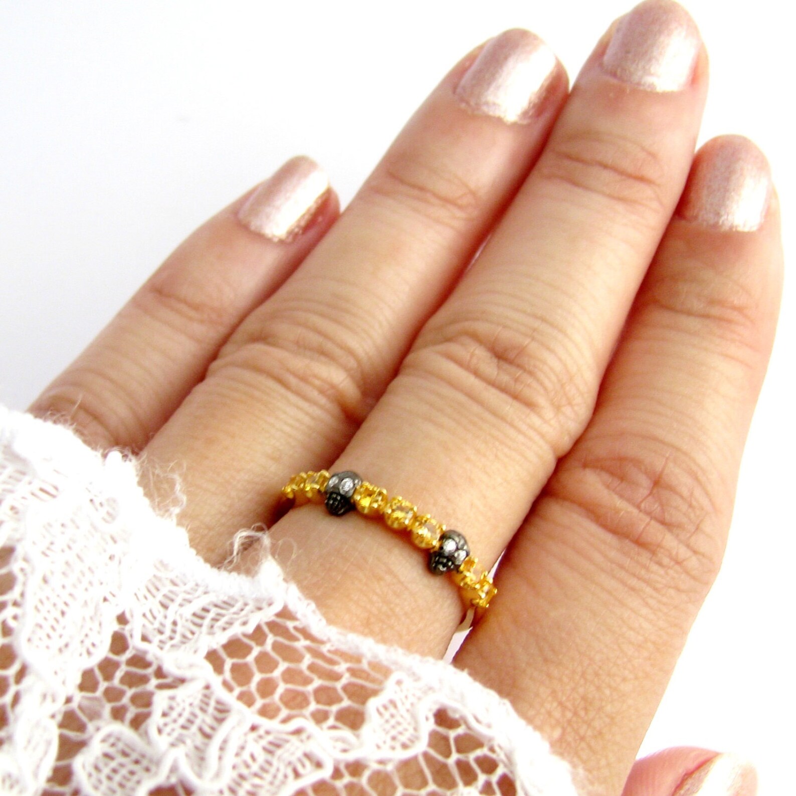 Custom Skull Ring Half Eternity Skull Duo ALL Sapphire - Etsy