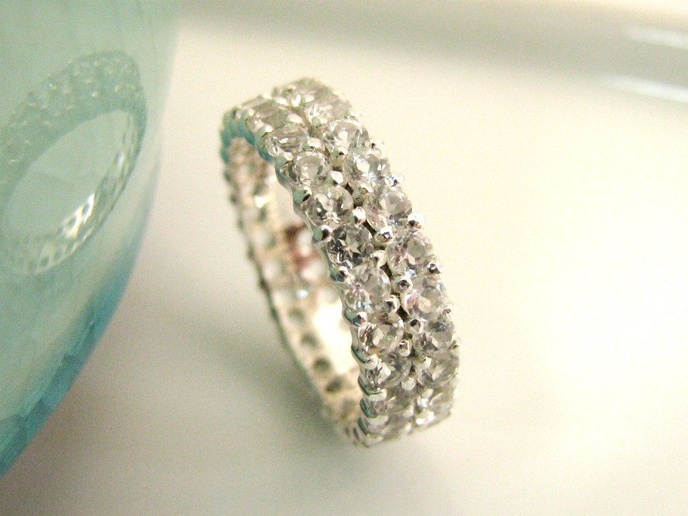 Eternity Diamond Double Band - 14K White Gold Double Stack Diamonds ...