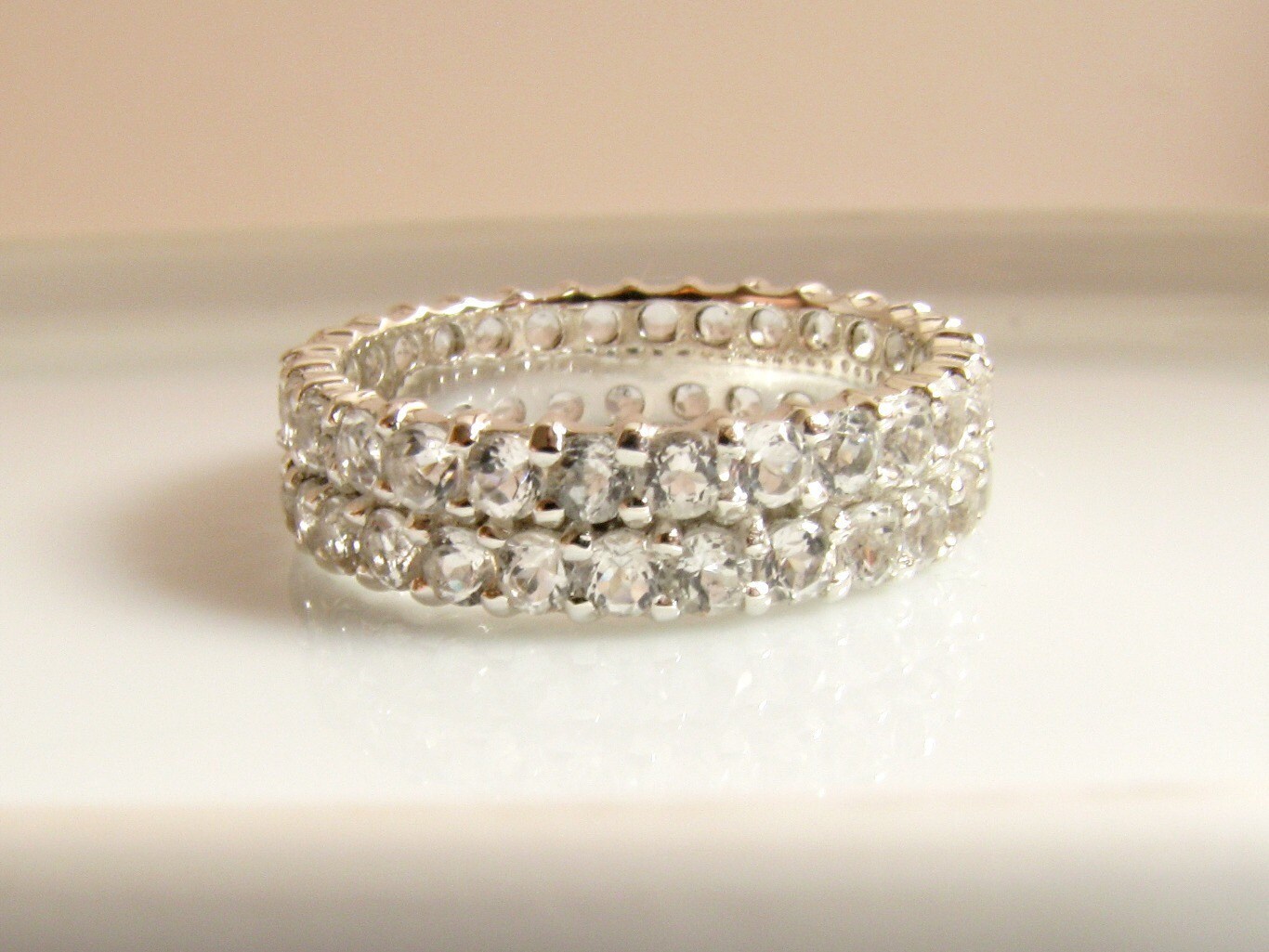Eternity Diamond Double Band - 14K White Gold Double Stack Diamonds ...