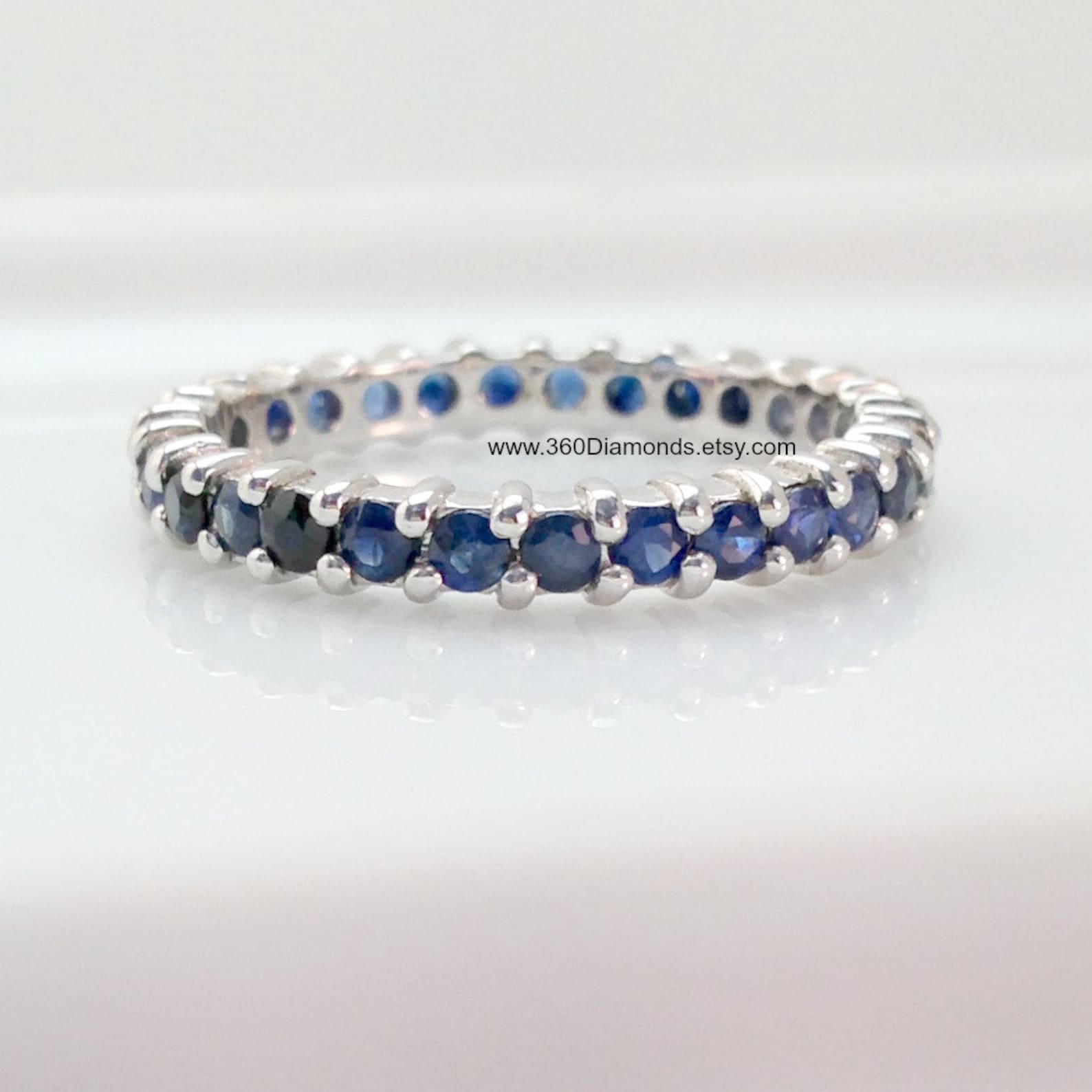 Natural Blue Sapphire Eternity Ring, Atlantis Cerulean Sapphire Band ...