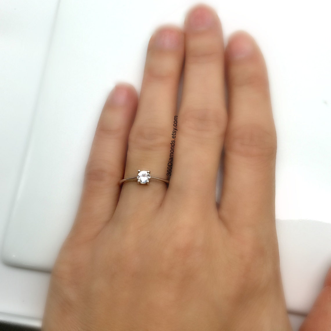 White Sapphire Engagement Ring, Snow Cuddle White Sapphire Ring ...