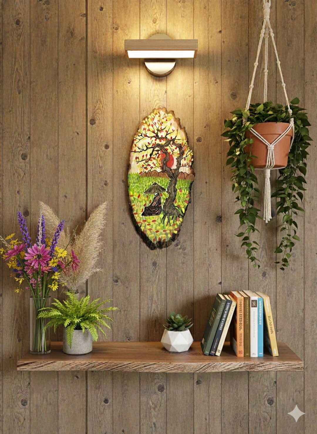 Japanese Style Painting, Made With Pyrography, is Hand Painted. - Etsy