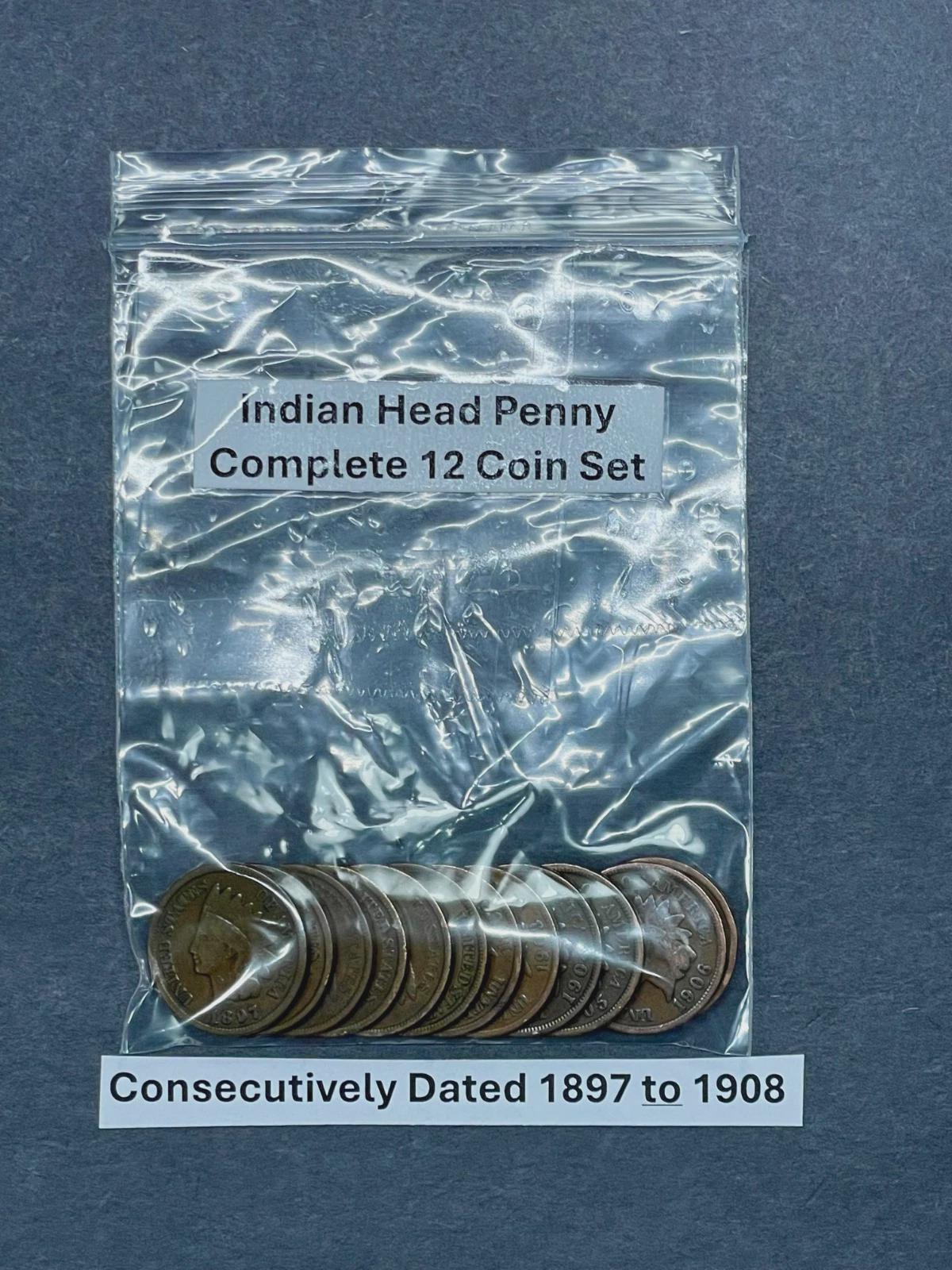 Indian Head Penny Set (12 Coins) | Consecutive Dates 1897–1908 ...