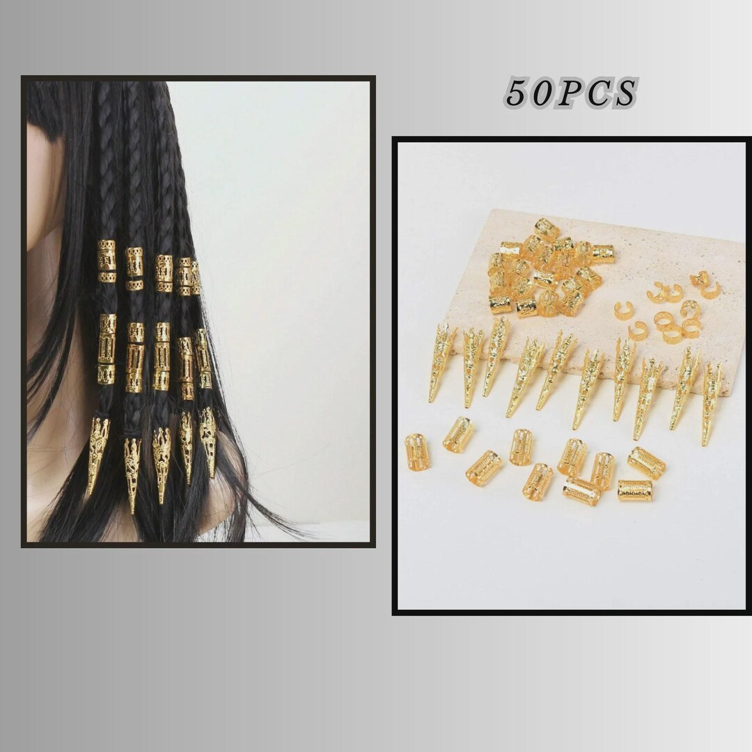 Gold Viking Hair Cuffs: 50pcs Braid Jewelry Set - Etsy
