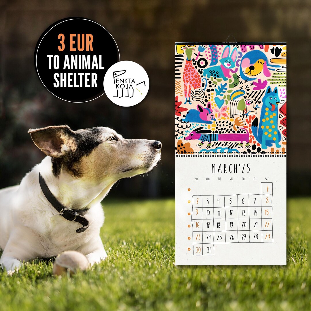 Wall Calendar Crazy Dogs 2025 // Donation, Wooden, Calendar Planner ...