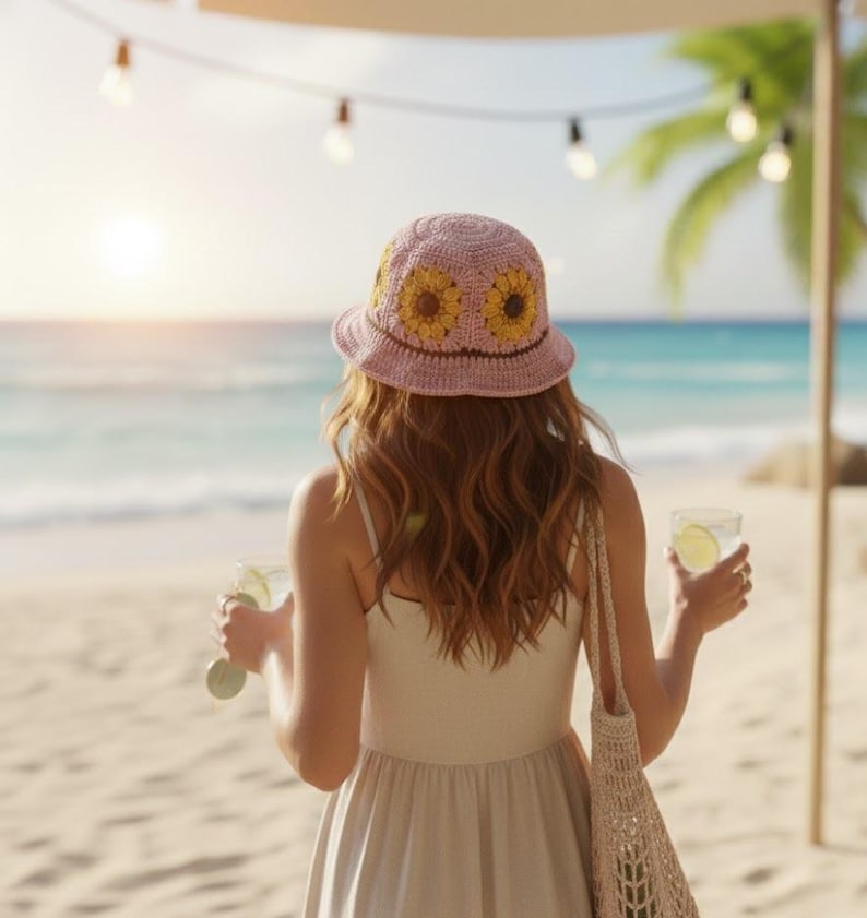 Crochet Sunflower Bucket Hat Pattern | DIY Granny Square Cottagecore ...