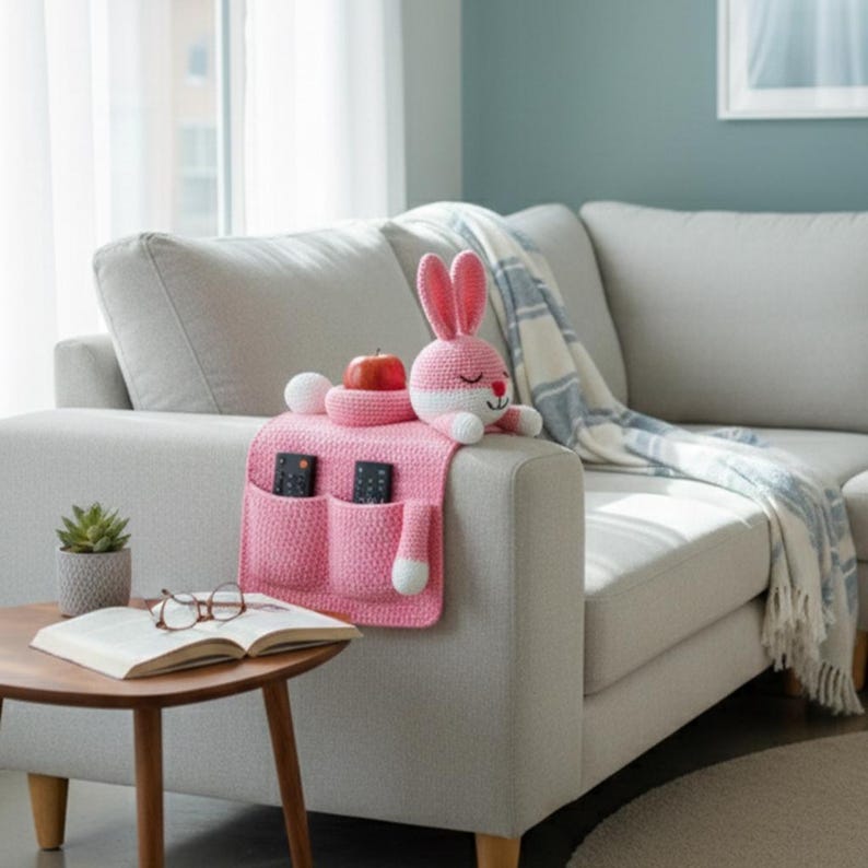 Crochet Bunny Sofa Arm Organizer Pattern | Amigurumi Bunny Couch Caddy ...