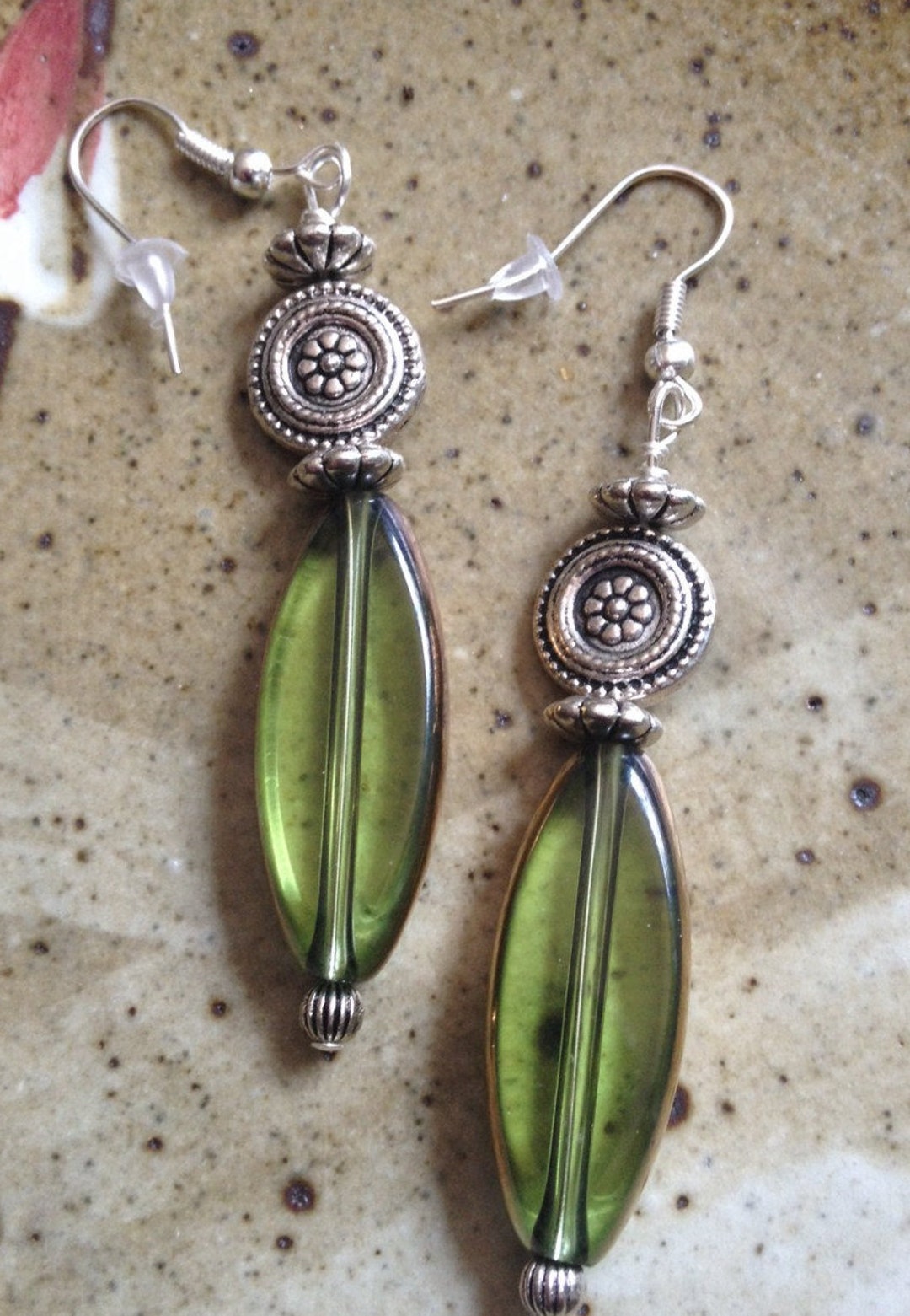 Handmade Green Glass Beaded Handmade Earrings, With Hypoallergenic Ear ...