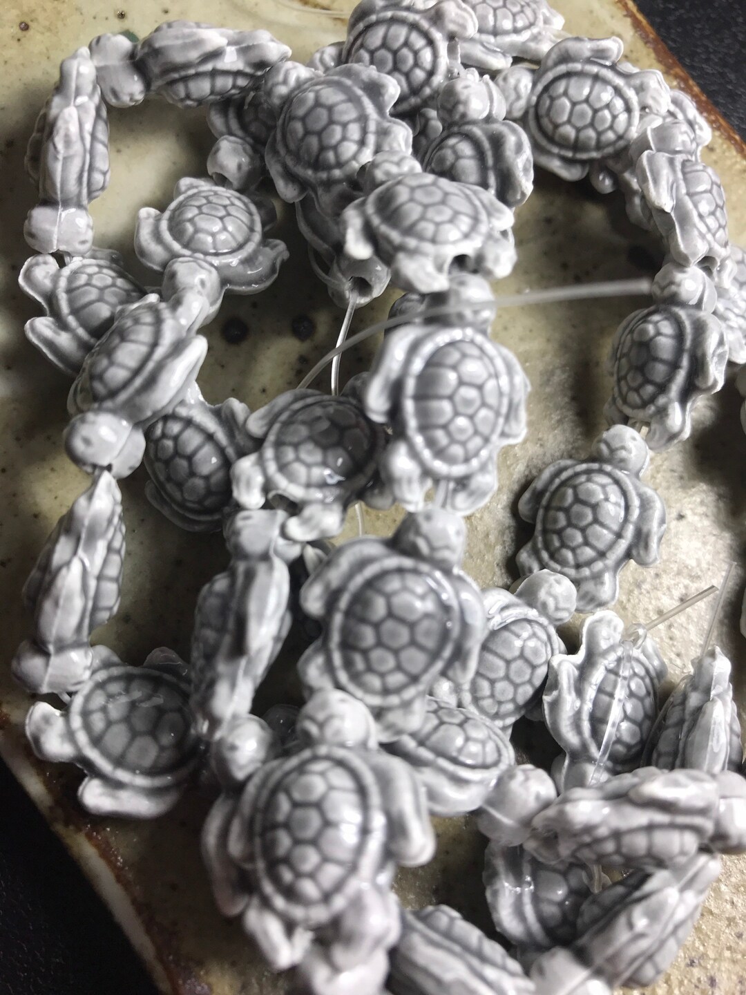 19 Mm X 15 Mm Gray Glass Turtle Beads for Jewelry Making Qty 6 Turtle ...