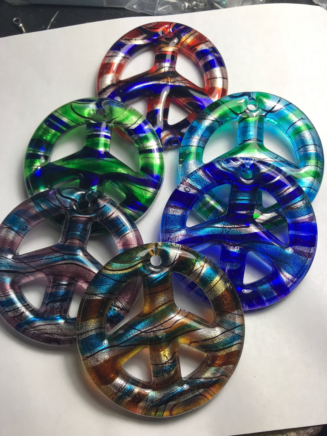 49 Mm Foil Swirl Glass Peace Sign Pendants QTY 1 Pendant - Etsy