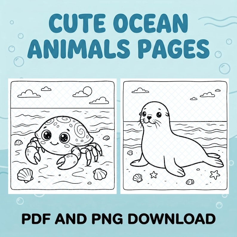 Ocean Animals Coloring Pages for Kids, Bold Easy Underwater Sea Life ...
