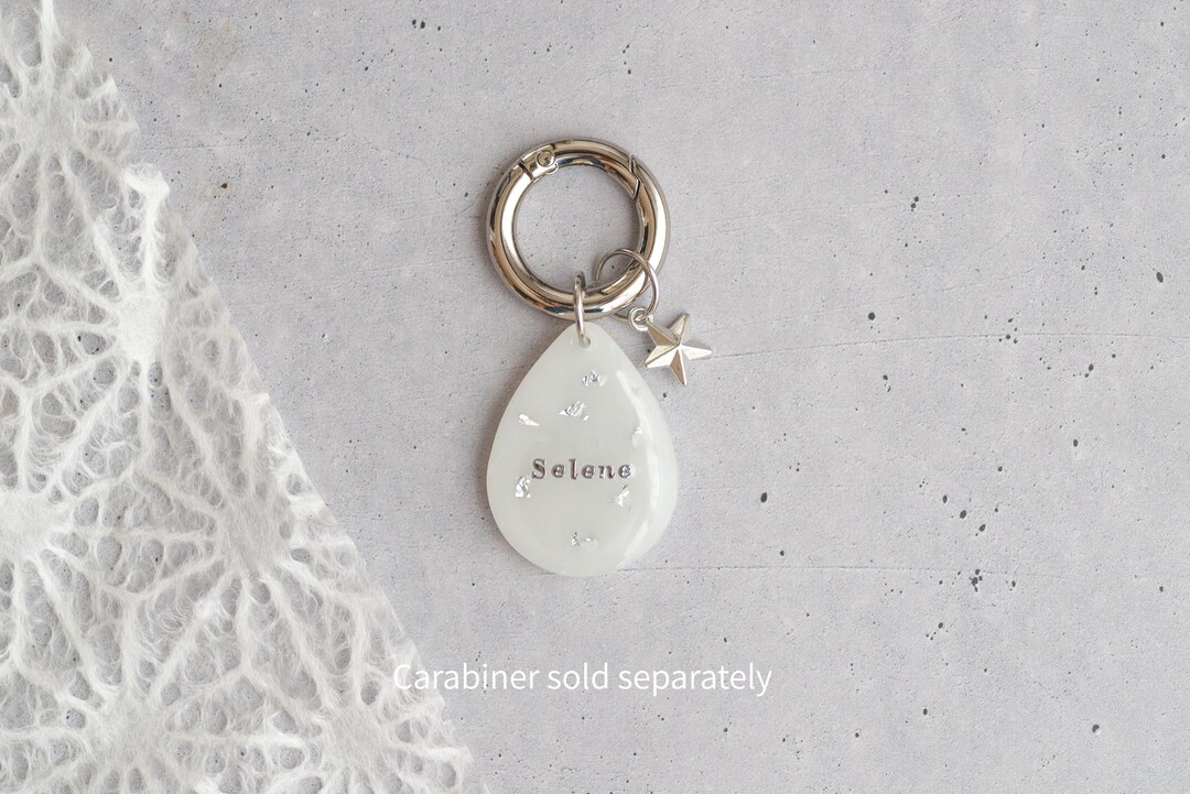 Silver Foil Drop Tag – Pearl White Resin | Elegant Japanese Pet Tag ...