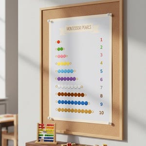 Montessori Pearls Math Poster for Kids, Colorful Counting Beads Chart ...