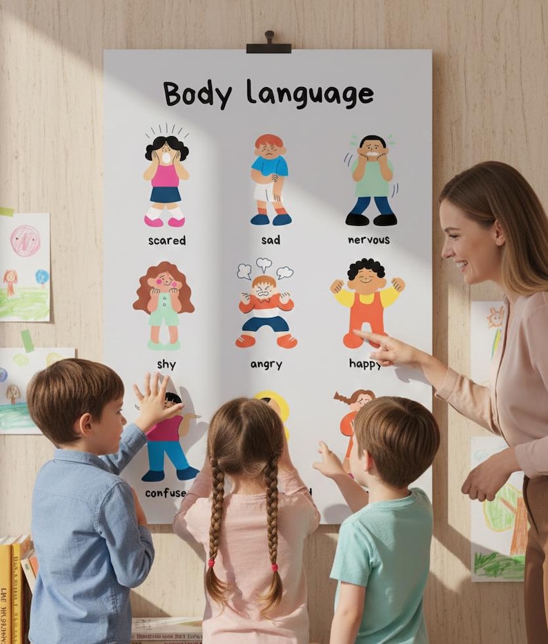 Body Language Emotions Chart Rolled Poster | Kids Classroom Visual ...