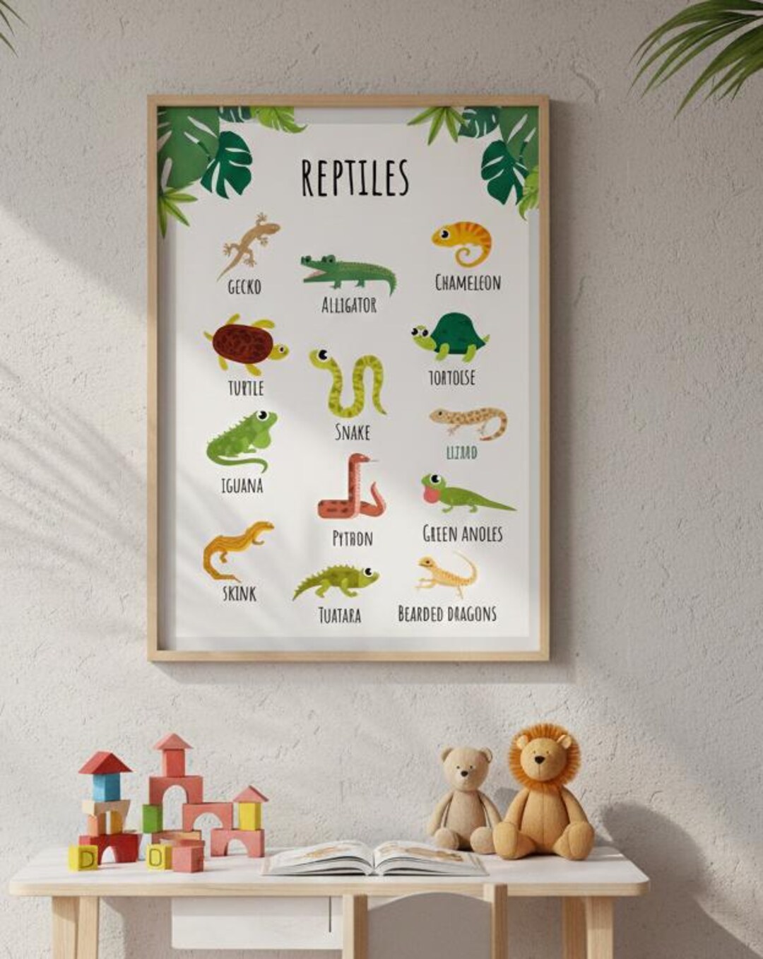 Reptiles Illustration Rolled Poster | Lizard Gecko Snake Turtle ...