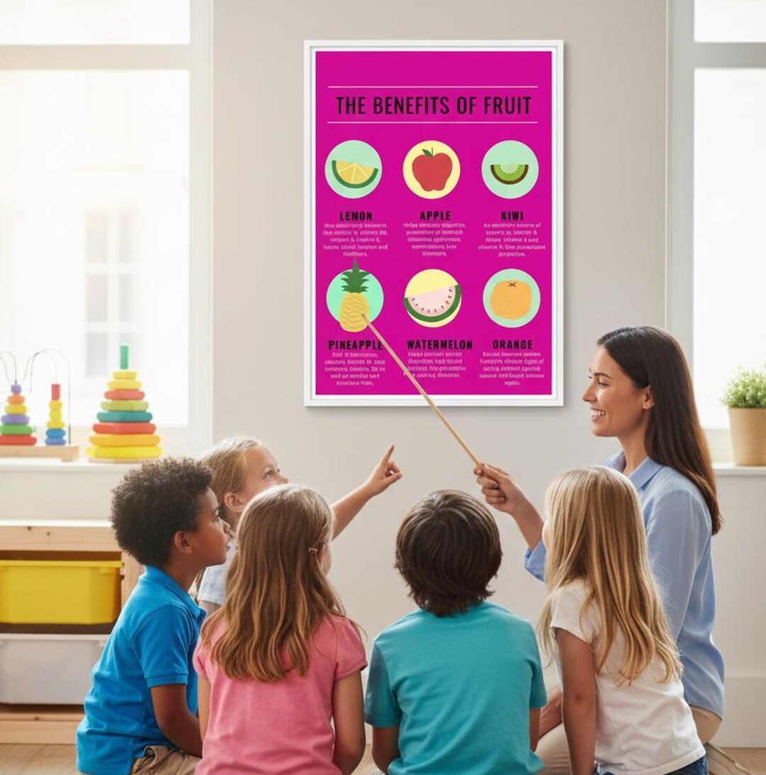 Benefits of Fruits Poster for Kids, Healthy Eating Educational Art ...
