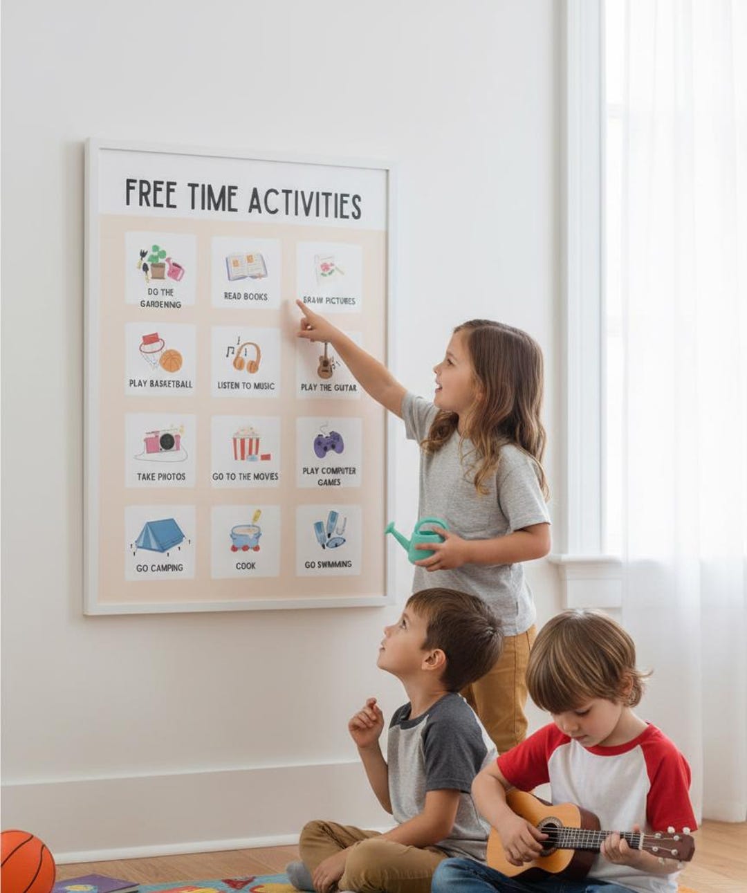 Free Time Activities Poster for Kids, Hobby Vocabulary Wall Art ...