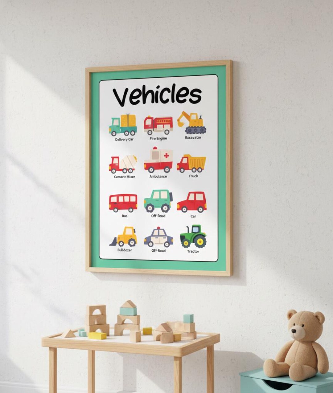 Vehicles Educational Poster, Rolled Poster | Kids Nursery Classroom ...