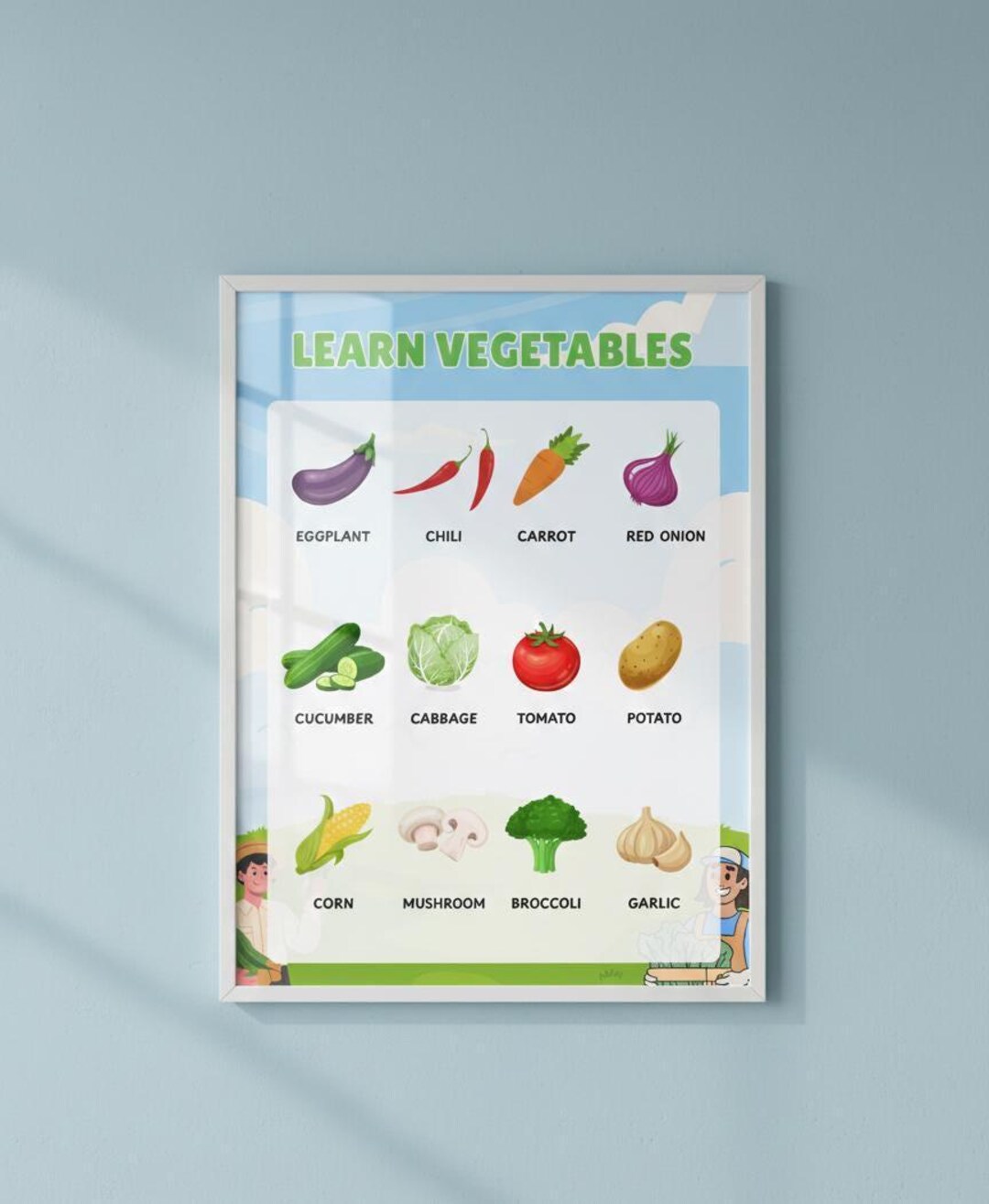Vegetable Identification Chart, Kitchen Wall Art for Kids, Preschool ...
