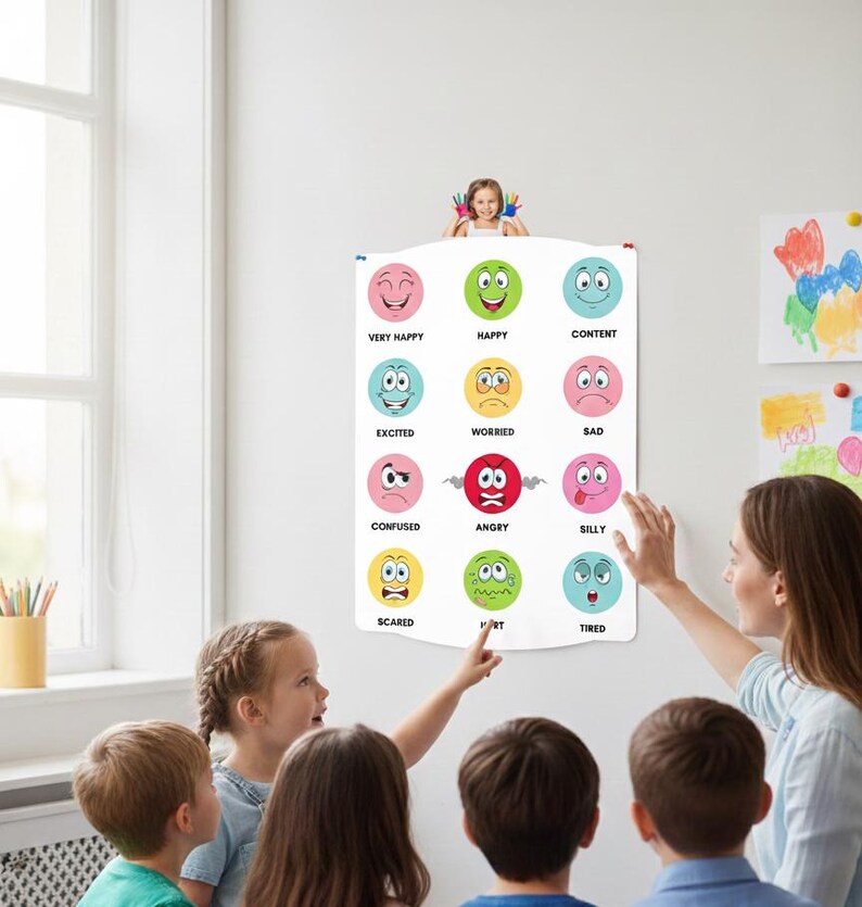 Feelings and Emotions Chart for Kids, Toddler Mood Poster, Educational ...