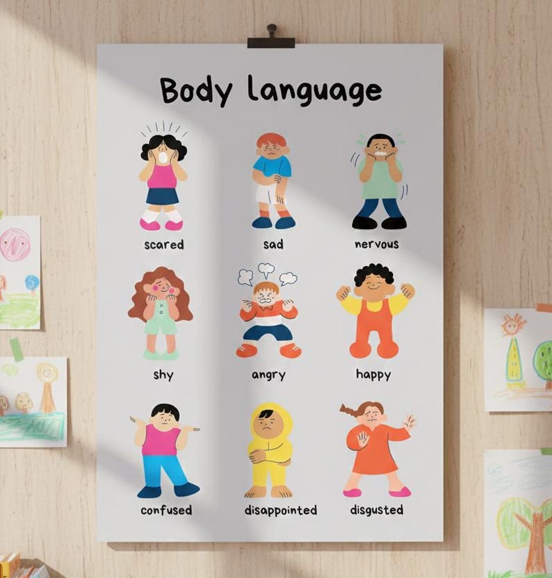 Body Language Emotions Chart Rolled Poster | Kids Classroom Visual ...