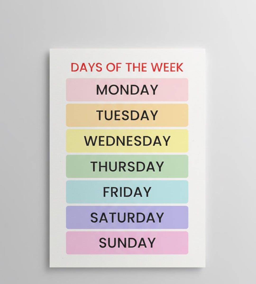 Days of the Week Poster | Rolled Poster, Rainbow Pastel Classroom Print ...