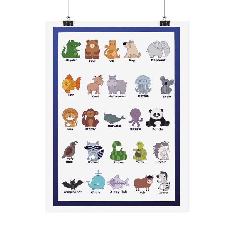 Cute Animal Alphabet Poster Rolled Posters | Nursery Kids Wall Art ...