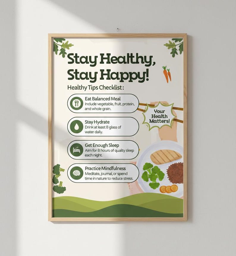Kids Healthy Habits Checklist Poster, Nutrition, Sleep, Mindfulness ...