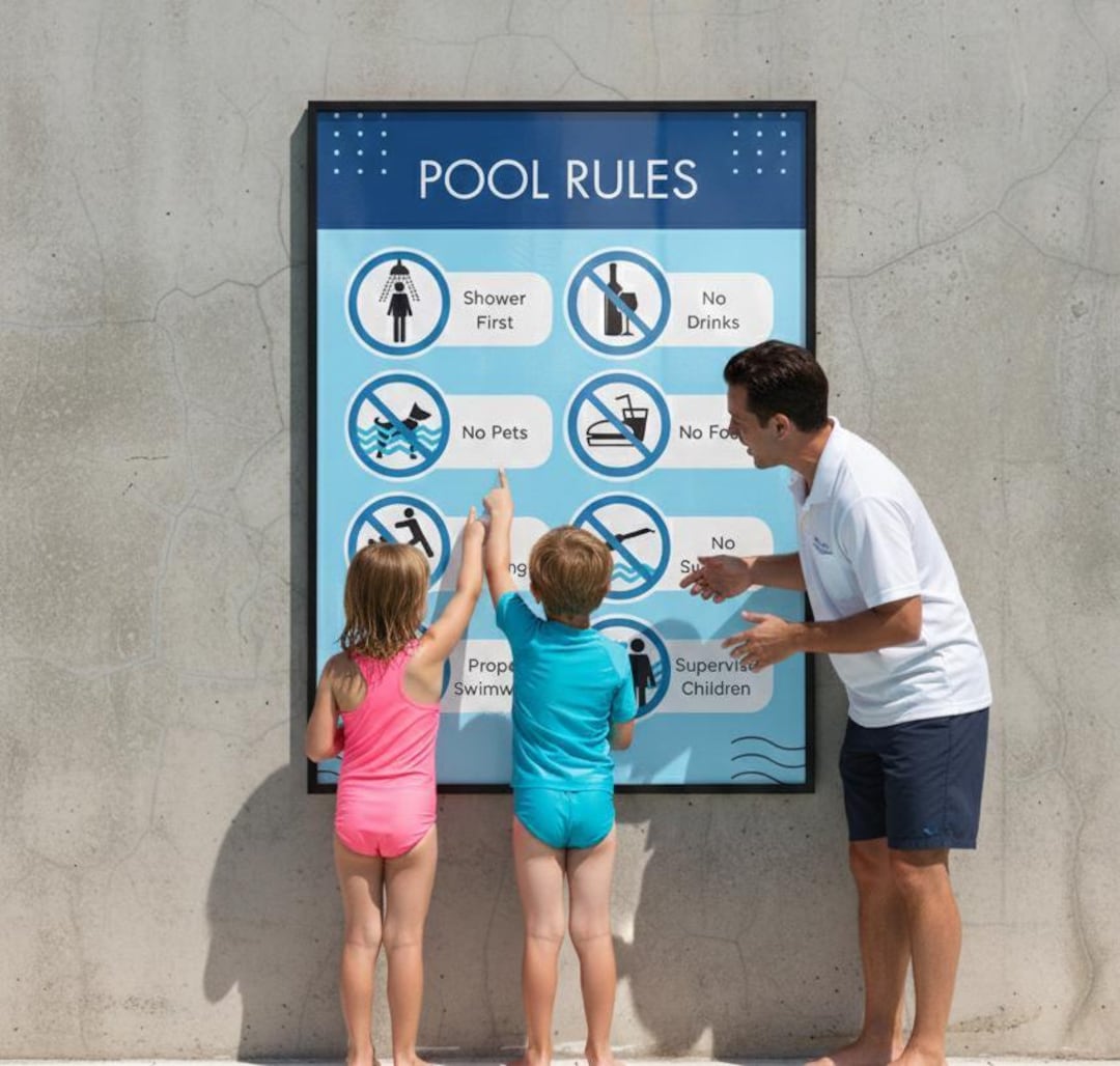 Pool Rules Poster for Kids, Swimming Pool Safety Sign, Summer Swim ...
