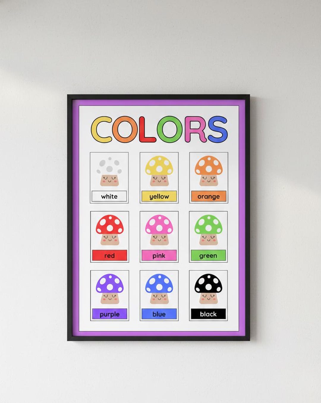 Mushroom Color Chart Poster, Toddler Learning Colors, Homeschool Decor ...