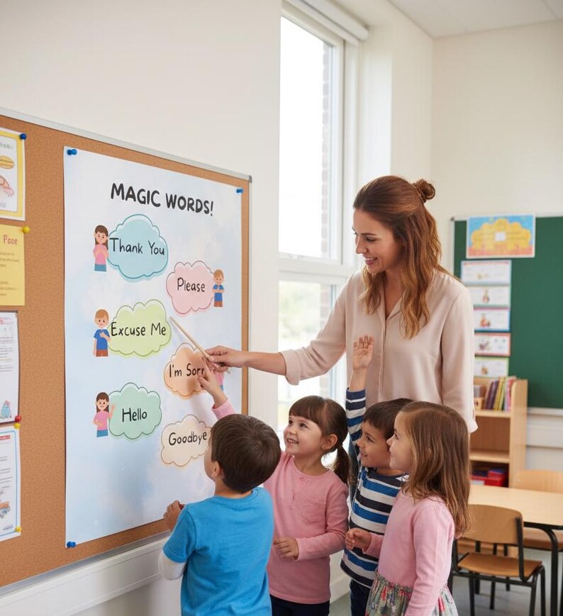 Magic Words Poster for Kids, Manners Chart for Toddlers, Preschool ...